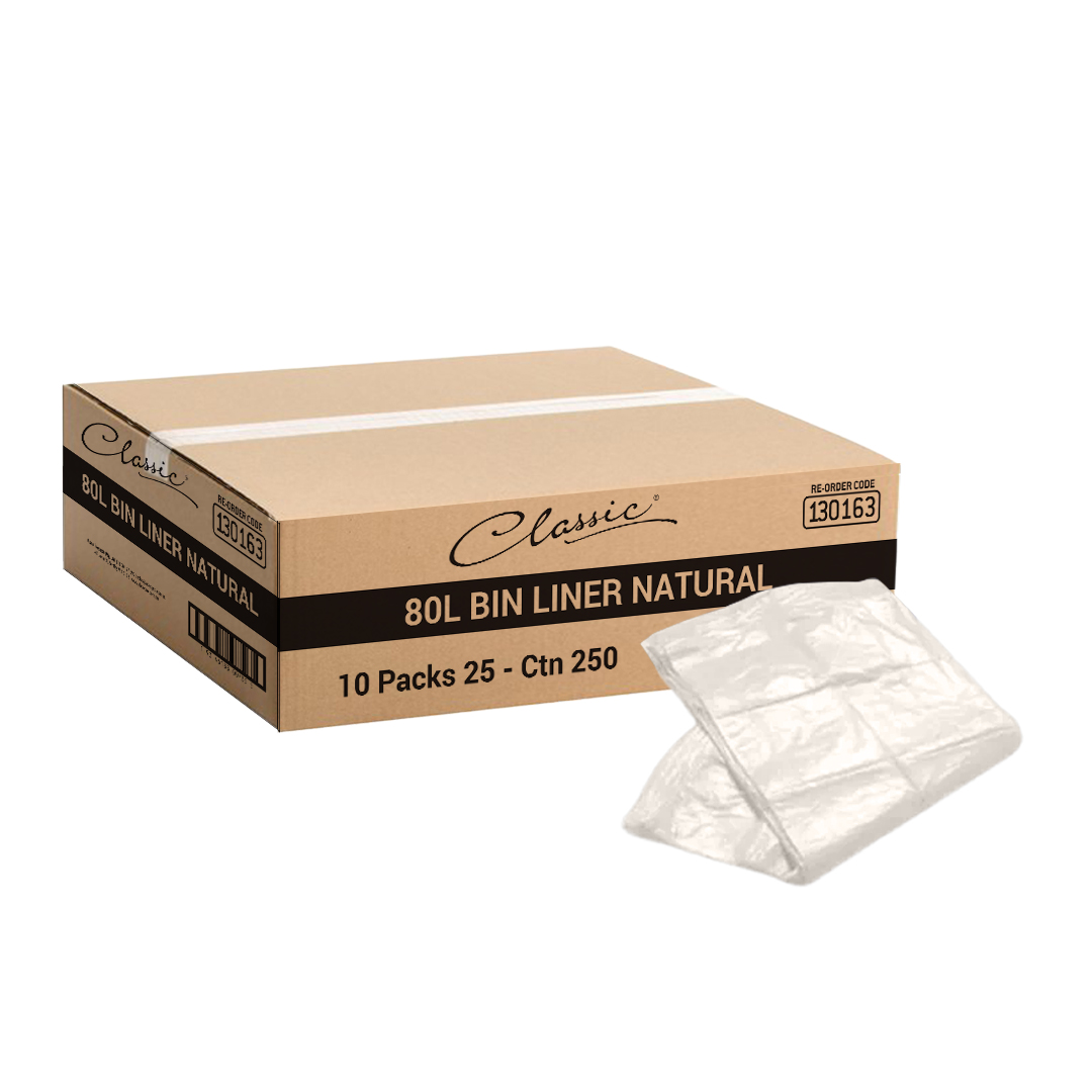 Classic Bin Liners Natural 80L Carton 250