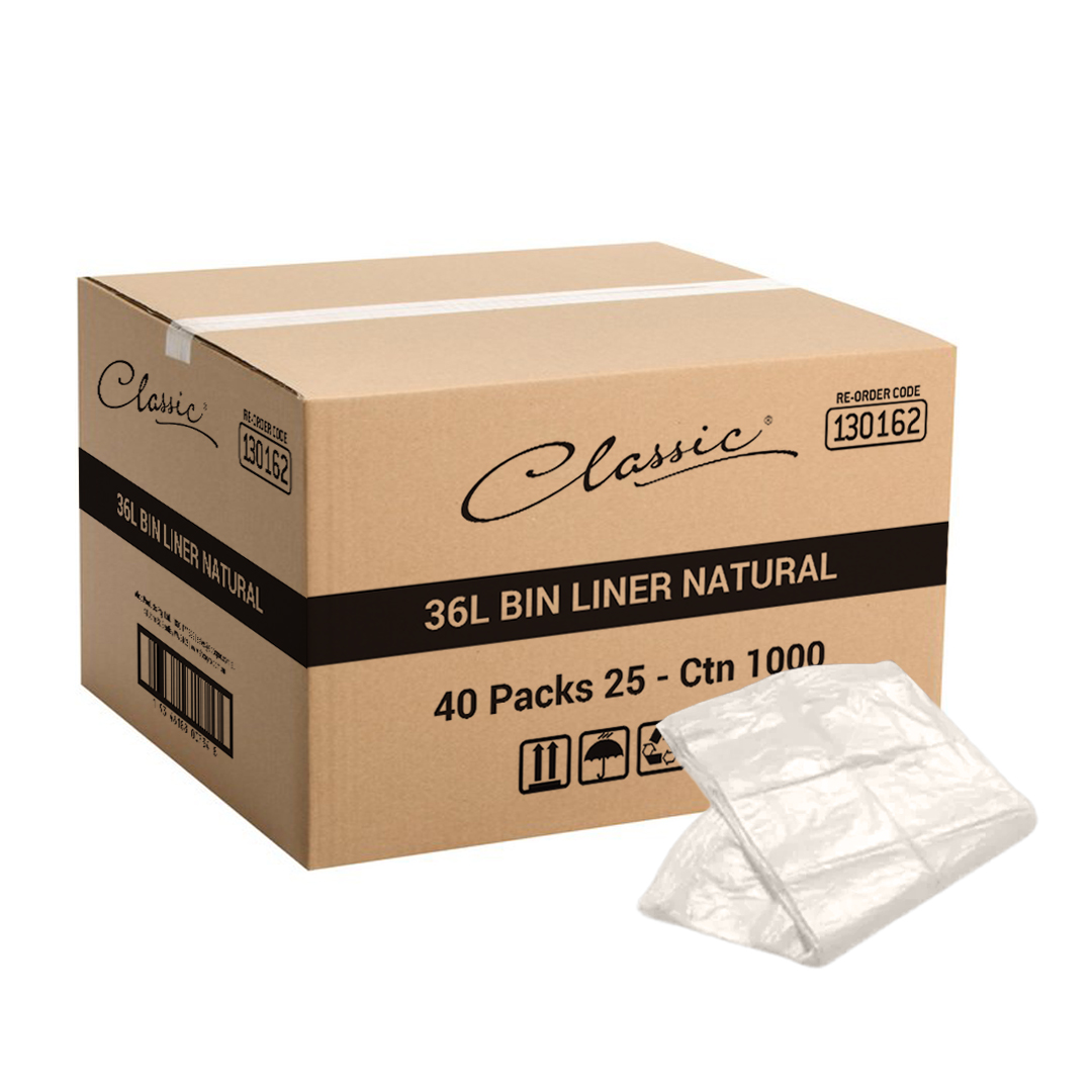 Classic Bin Liners Natural 36L Carton 1000