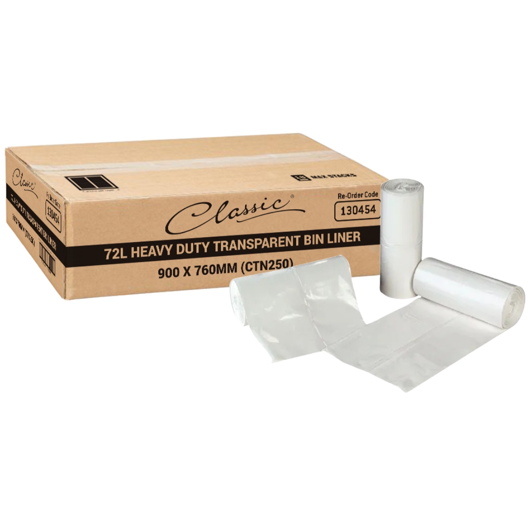 Classic® Heavy Duty Bin Liners Clear 72L Carton 250