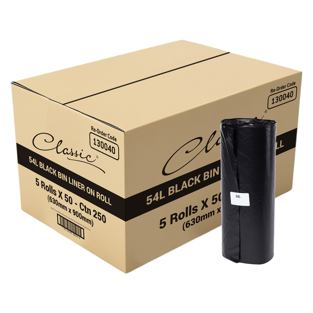 Classic® Bin Liners Black Rolls 54L Carton 250