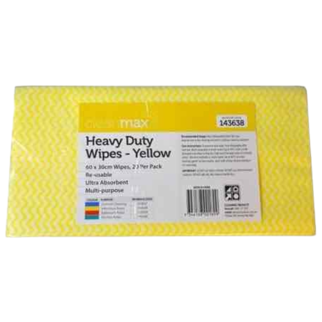 Cleanmax Heavy Duty Wipes Yellow 60cm x30cm Pack 20